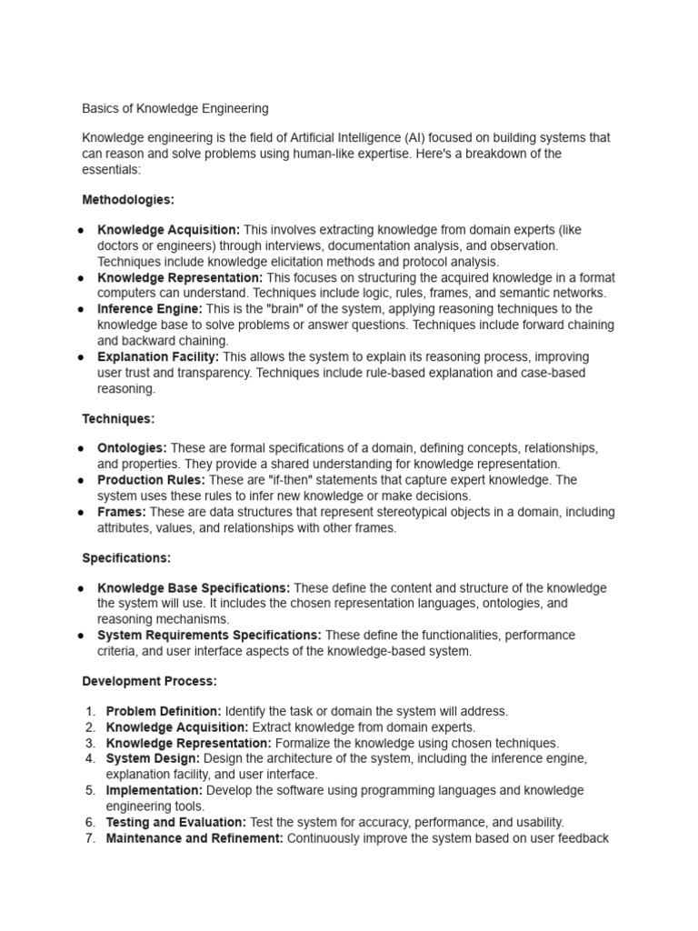 Basics Of Knowledge Engineering That Are Used Met Pdf Knowledge