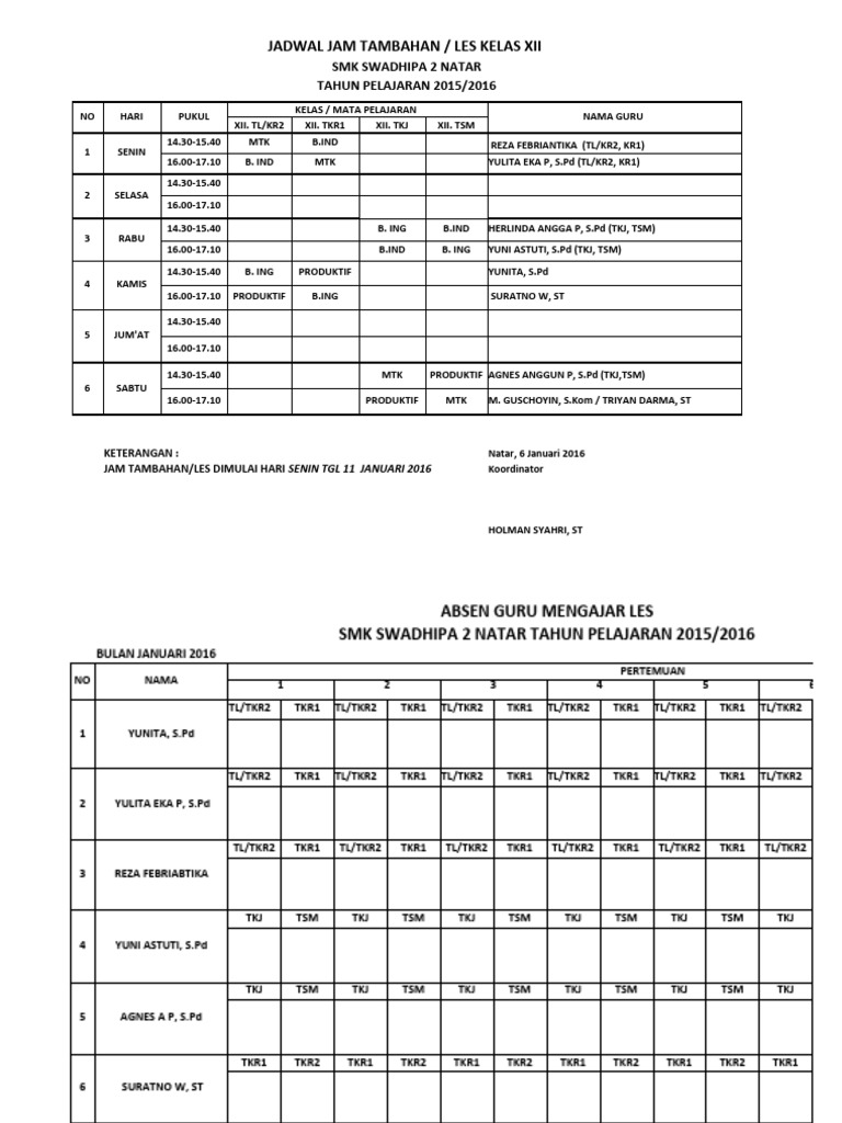 Jadwal Les 2011 | PDF