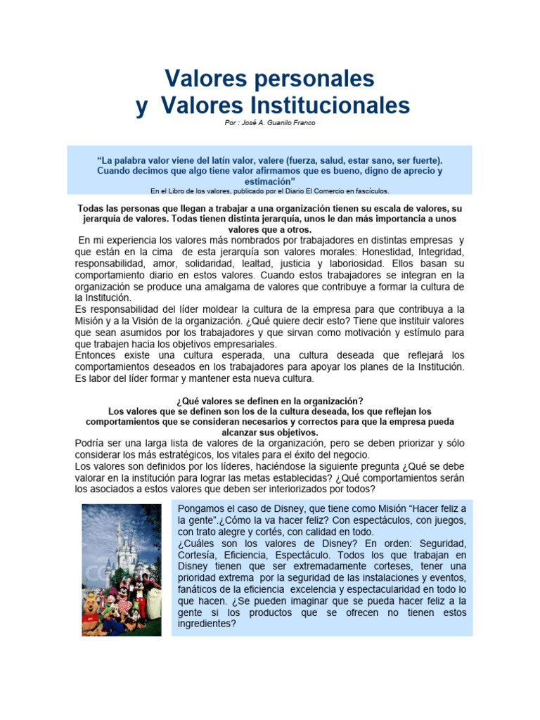 Valores Personales y Valores Institucionales- guanilo | PDF | Valores ...