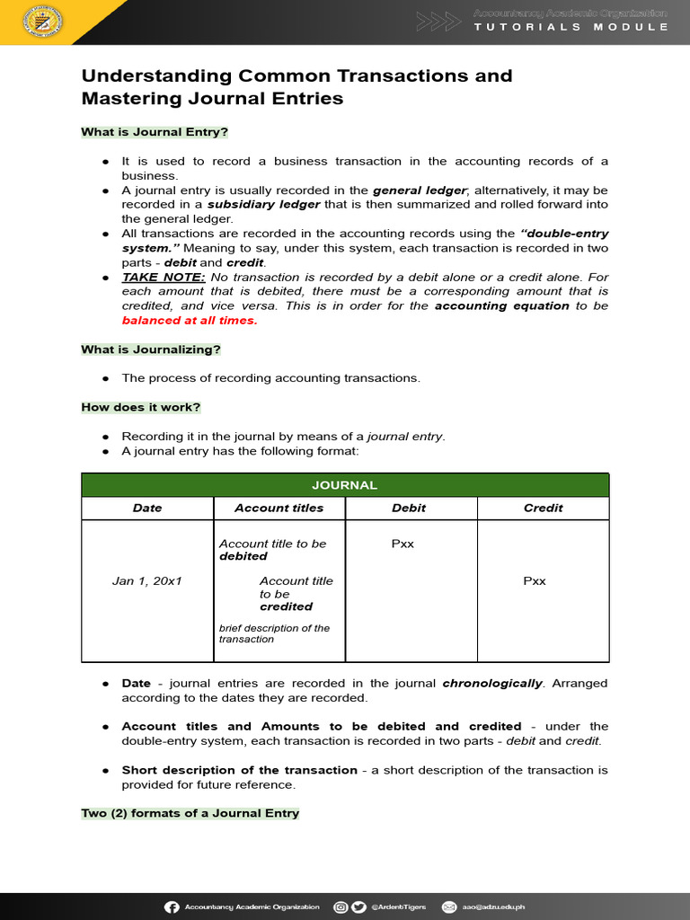 DAY 2 - Understanding Common Transactions and Mastering Journal Entries | PDF | Debits And ...