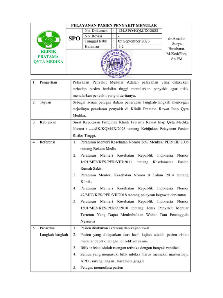 Sop Pasien Penyakit Menular | PDF