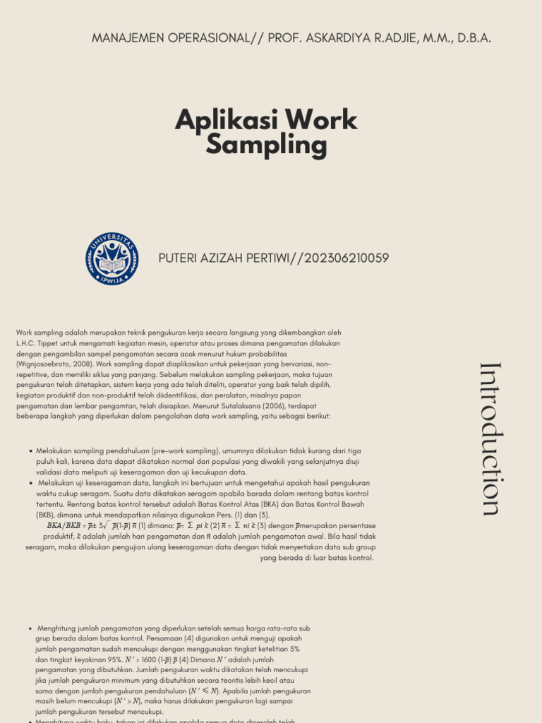 Puteri AzizahAplikasi WORK SAMPLING | PDF | Metode & Bahan Ajar