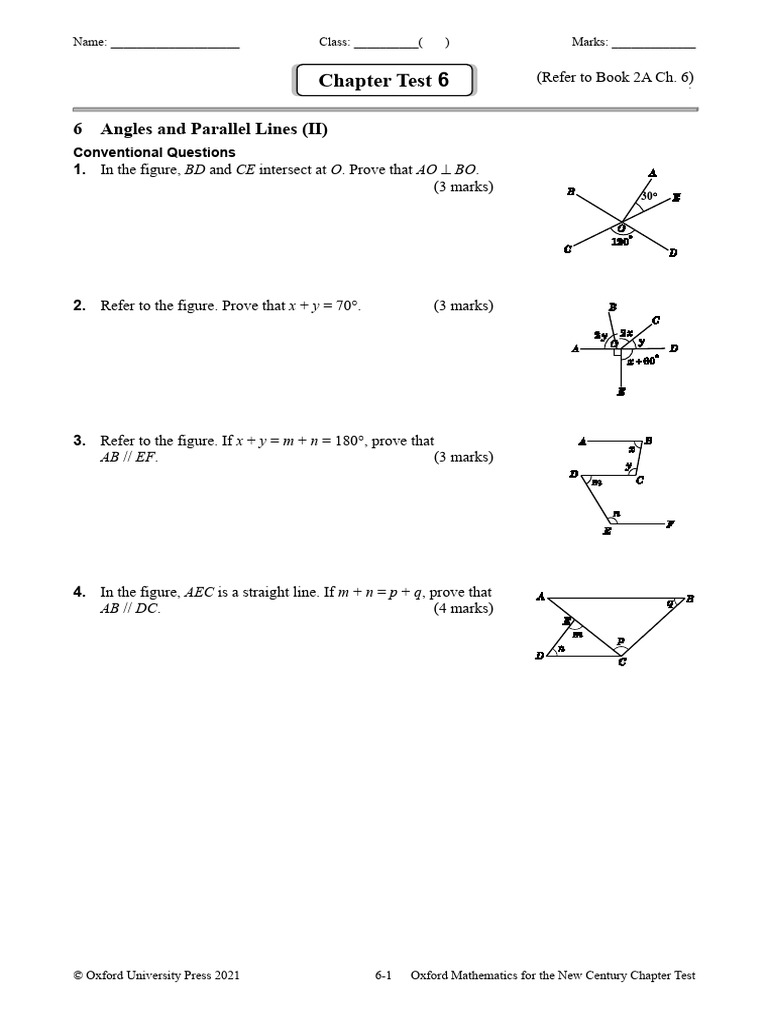 Angles and Parallel Lines Test | PDF | Euclidean Geometry | Elementary ...