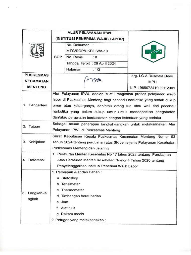 SOP IPWL - Polianggrek Menteng | PDF