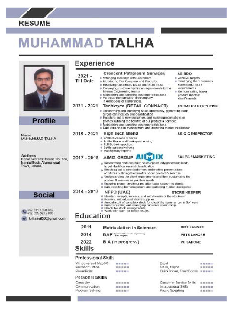 Resume Muhammad Talha Asif | PDF