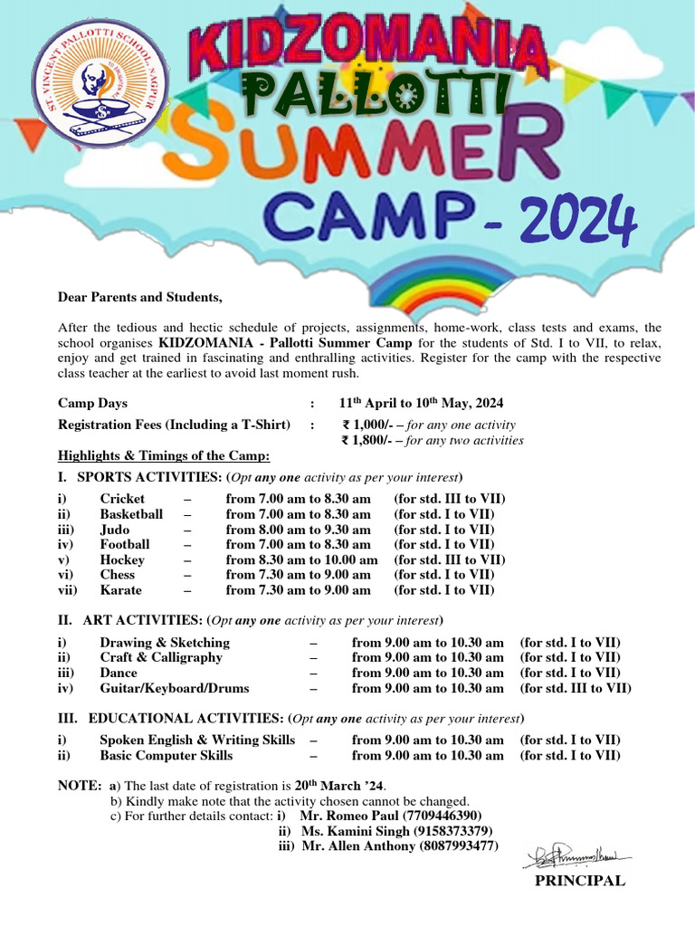 Kidzomania Summer Camp Notice | PDF | Sports & Recreation