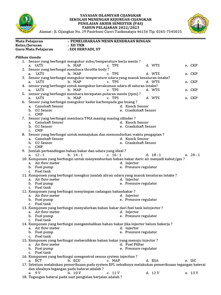 Soal PMKR Pas Xii 2022 | PDF
