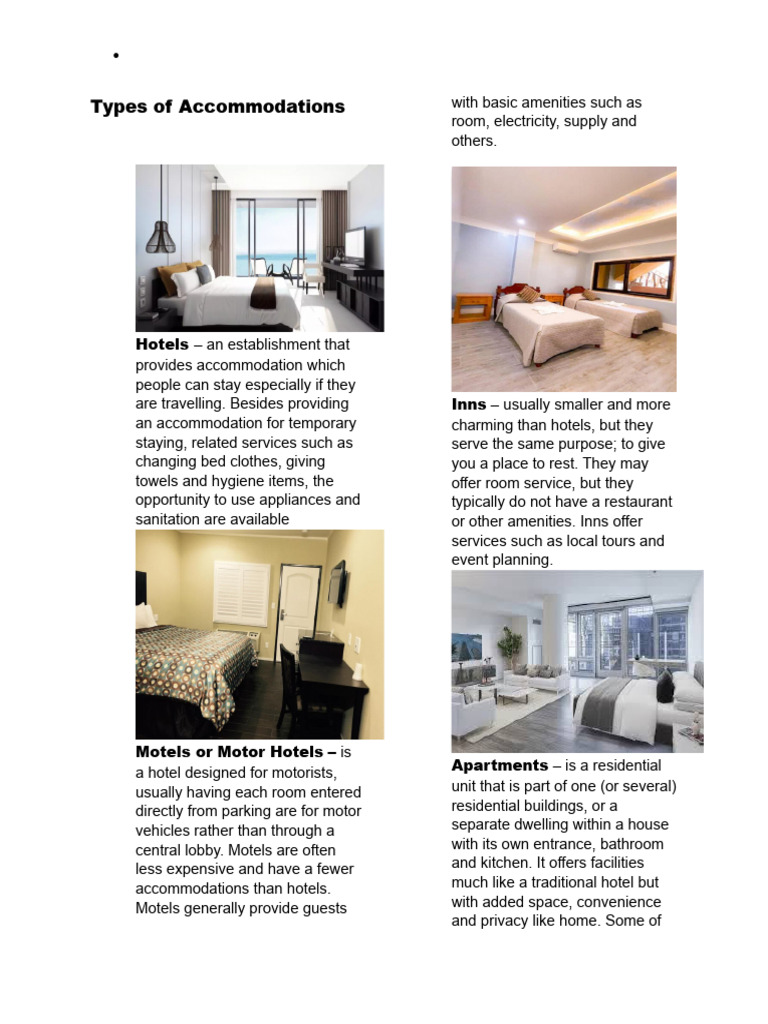 Types of Accommodations | PDF | Hotel | Transport