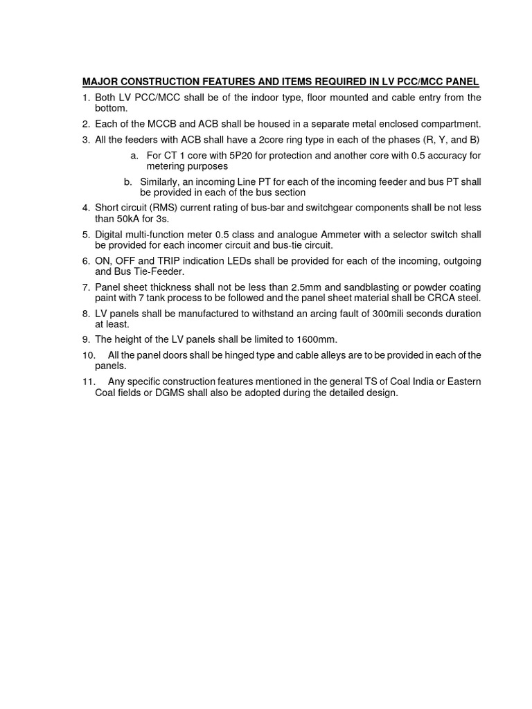 Major Consruction Features in LV PCC | PDF | Electrical Engineering | Electricity