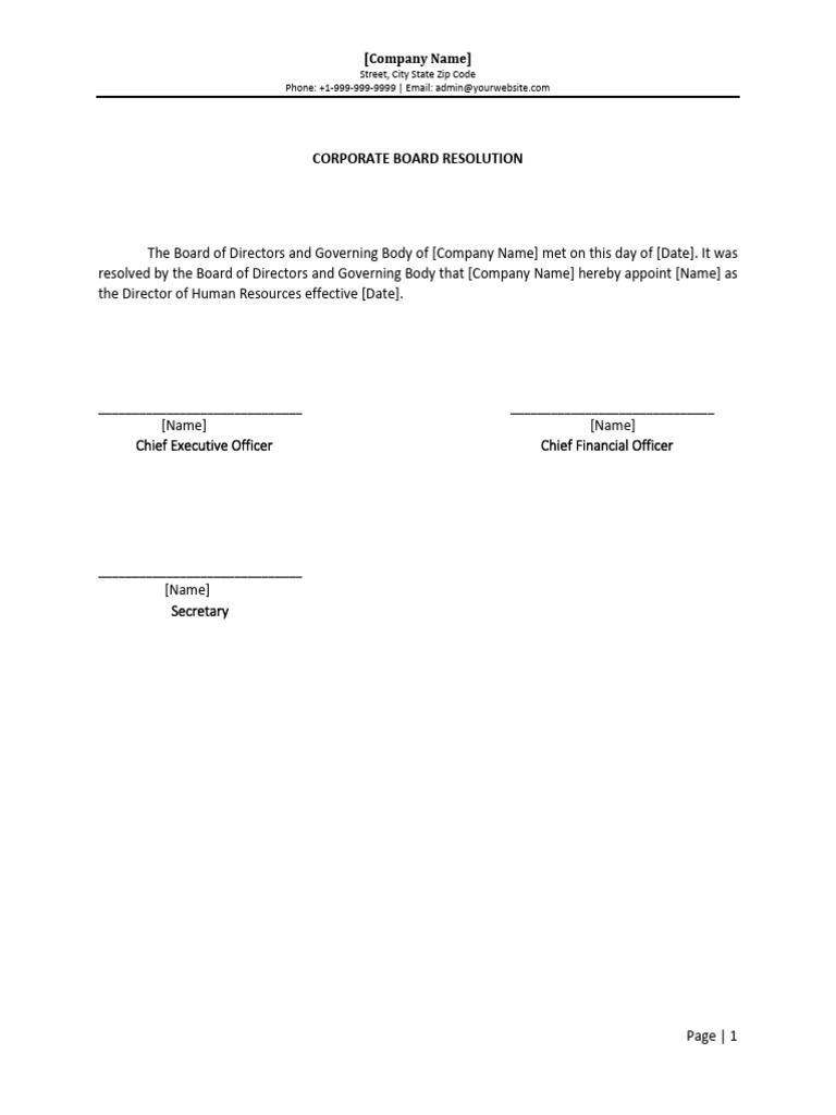 Board Resolution - Appoint Director of HR | PDF