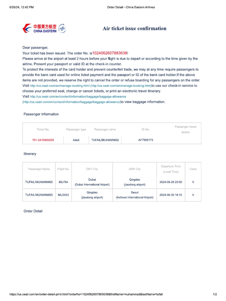 China Eastern 1 | PDF