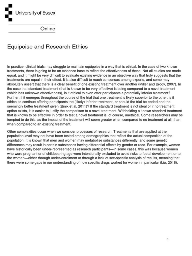 Equipoise and Research Ethics Transcript | PDF | Clinical Trial