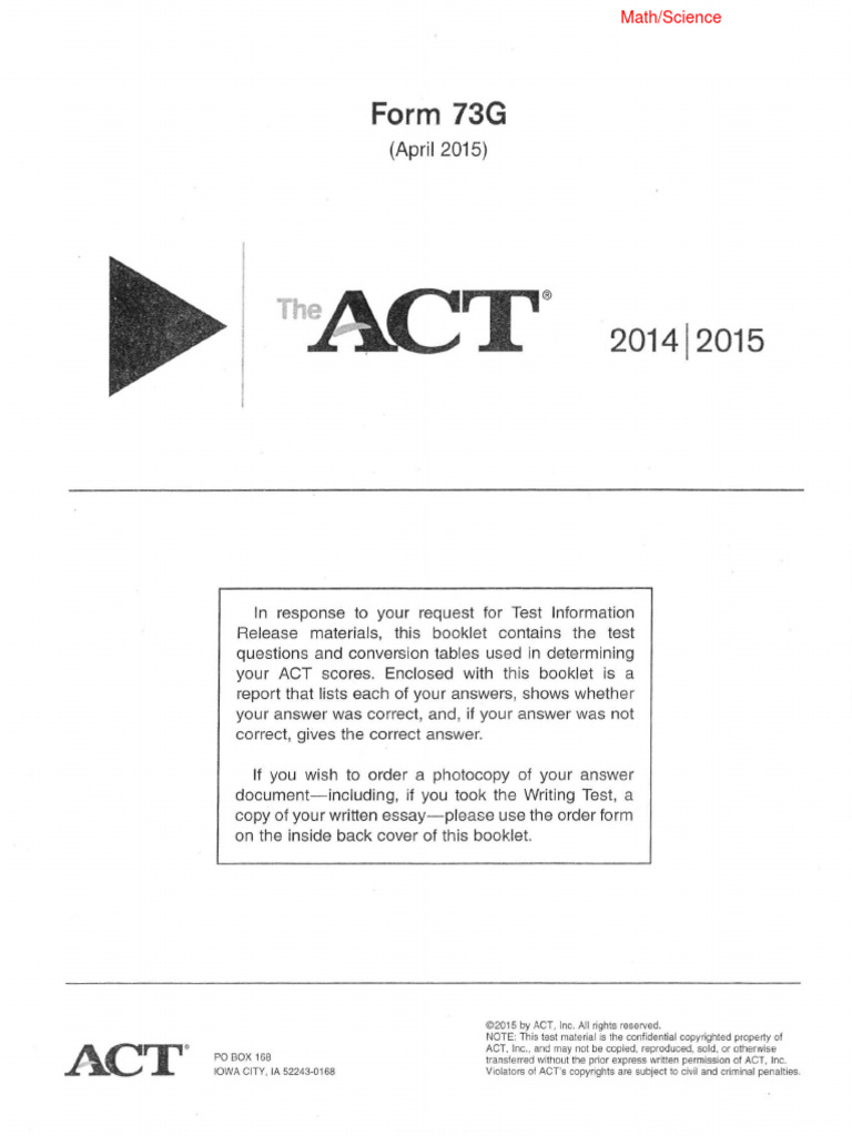 April 2015 ACT Test Form 73G MS | PDF | Quark | Flowers