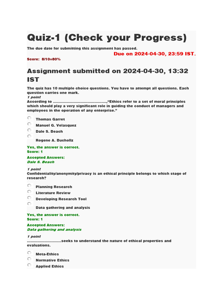 Quiz 1 | PDF | Morality