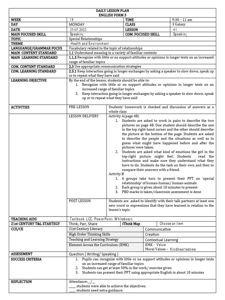 Unit 4 Special Relationship | PDF | Lesson Plan | Learning