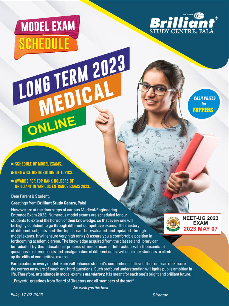Brilliant Pala Model Exam Schedule 2023 | PDF | Chemistry | Botany