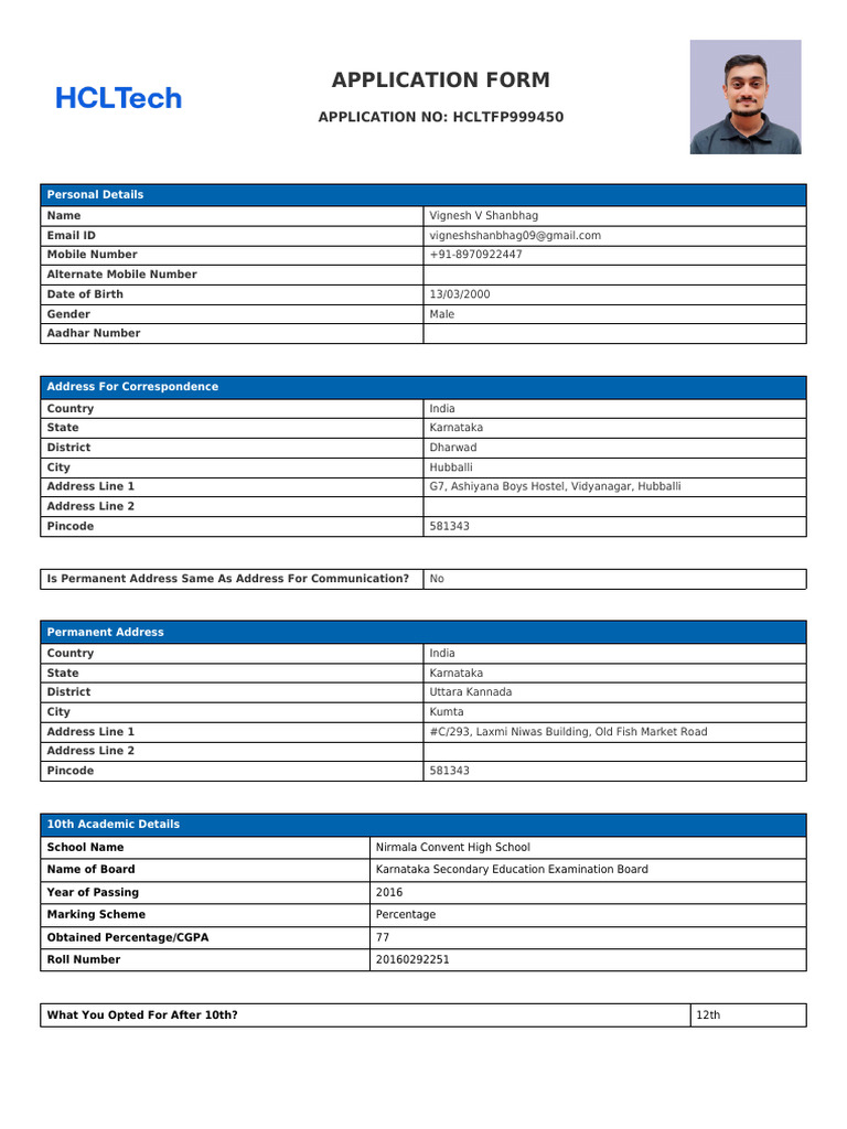 Application Form HCL | PDF
