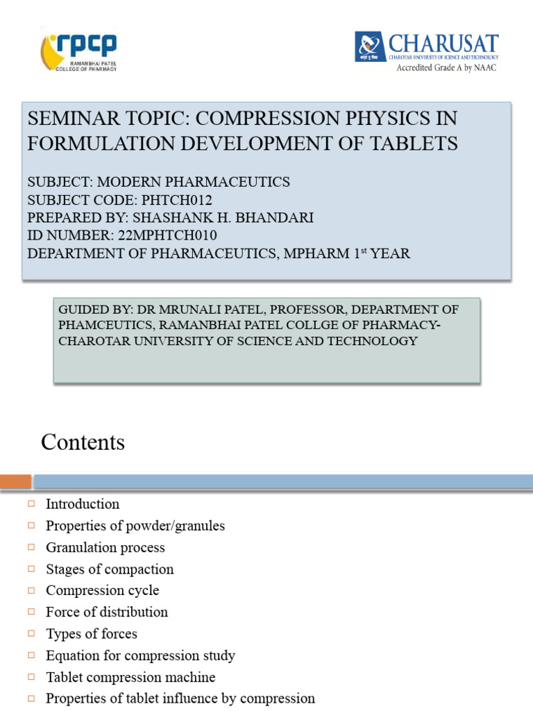 Compression Physics of Tablet - PPTX (Repaired) | PDF | Tablet ...