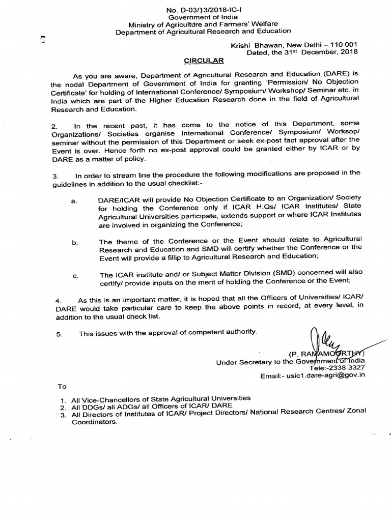 ICAR - Guidelines-Circular-For-Organizing-Conference | PDF