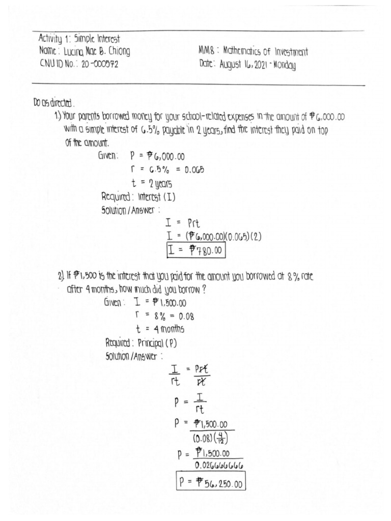 Activity 1. Simple Interest | PDF