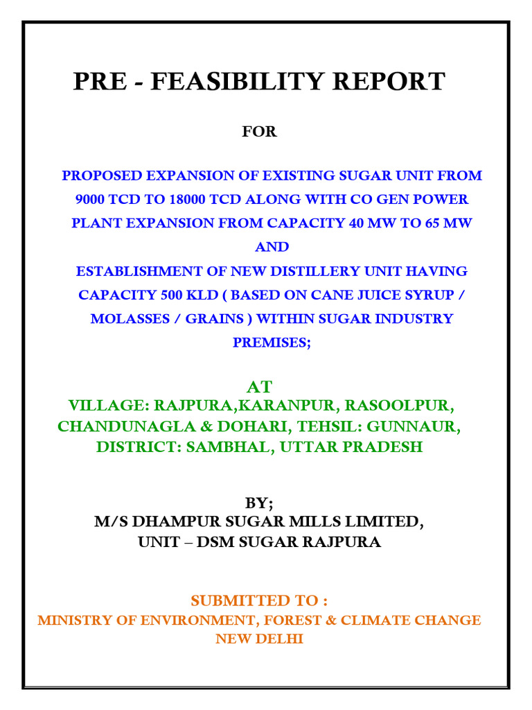 Dhampur Sugar Mill Rajpura-Pre-Feasibility Report For Sugar-Cogen-Distillery-June 2024 | PDF ...