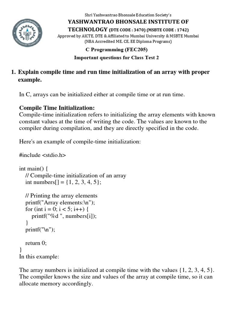 CP CT 2 Important Questions Answers | PDF | Integer (Computer Science) | Pointer (Computer ...
