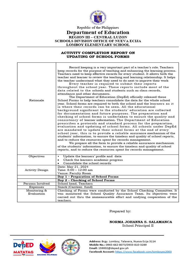 Acr - School Forms | PDF | Teachers