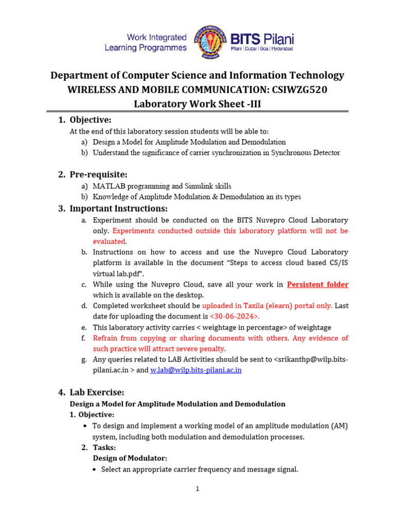 Lab Worksheet 3 (1) | PDF | Detector (Radio) | Modulation
