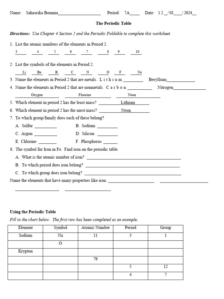 Periodic-Table-Worksheet | Download Free PDF | Chemical Elements ...