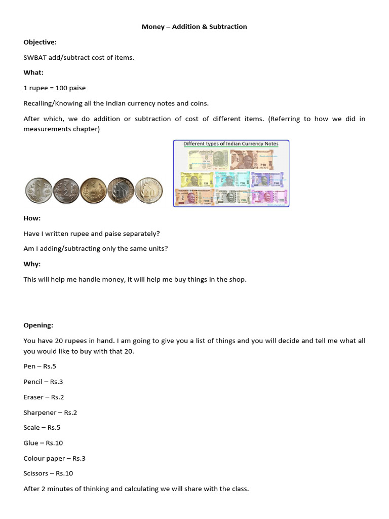 Money - Lesson plan | PDF
