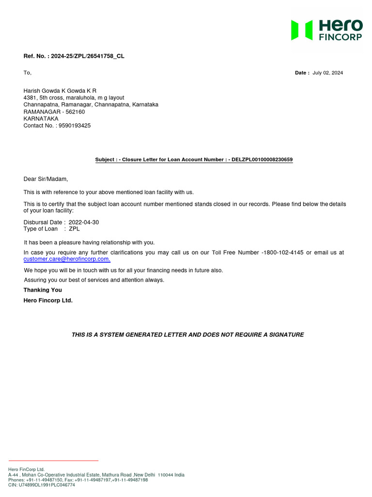 Loan Account Closure Confirmation | PDF | Business | Law