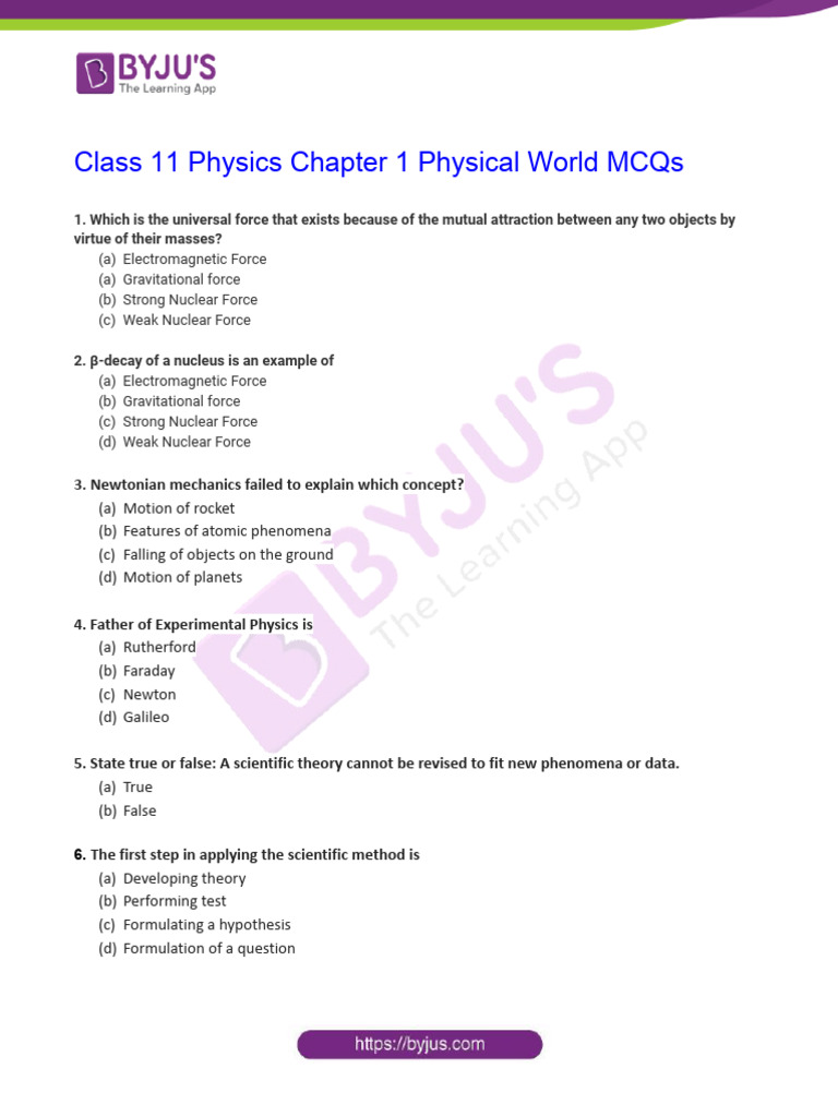 Chapter 1 Physical World MCQs | PDF