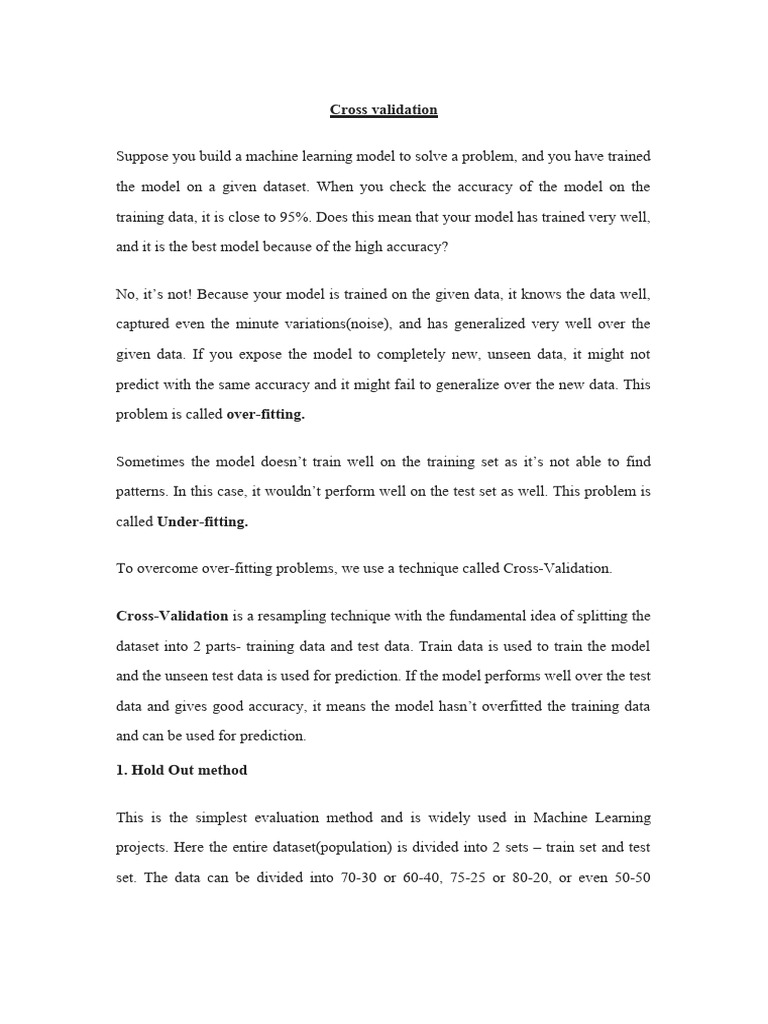 Cross Validation in ML | PDF | Cross Validation (Statistics) | Machine Learning