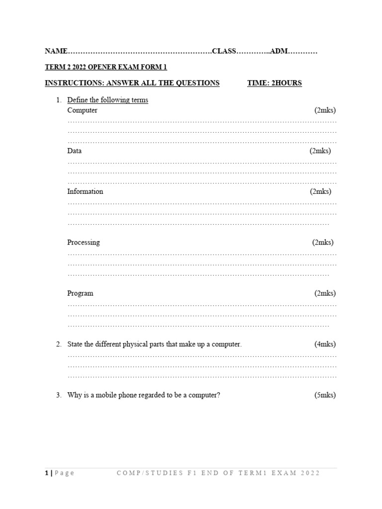 Computer QN F1 Opener T2 Teacher - Co - Ke | PDF | Electronic ...