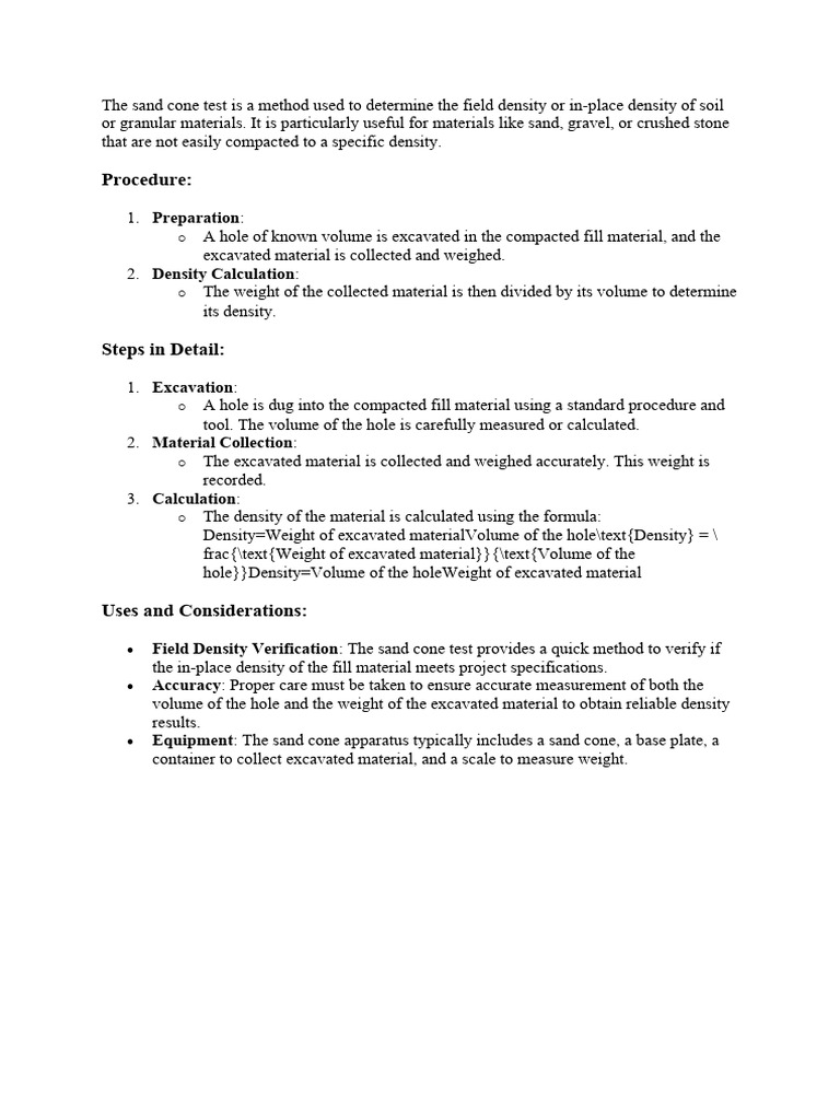 Sand Cone Test | PDF