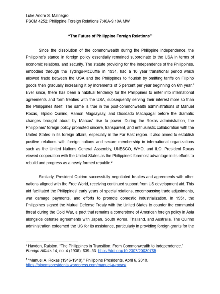 Future of Philippine Foreign Relations | PDF | Philippines | South ...