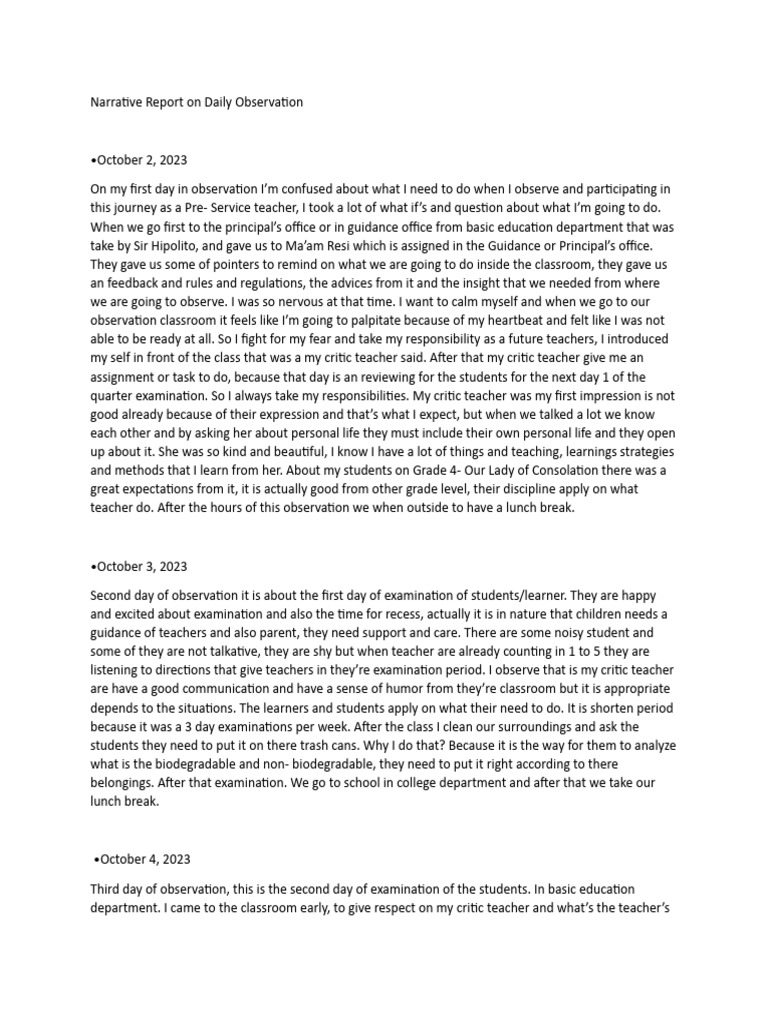 Narrative Report Week 1-2 | PDF | Teachers | Classroom