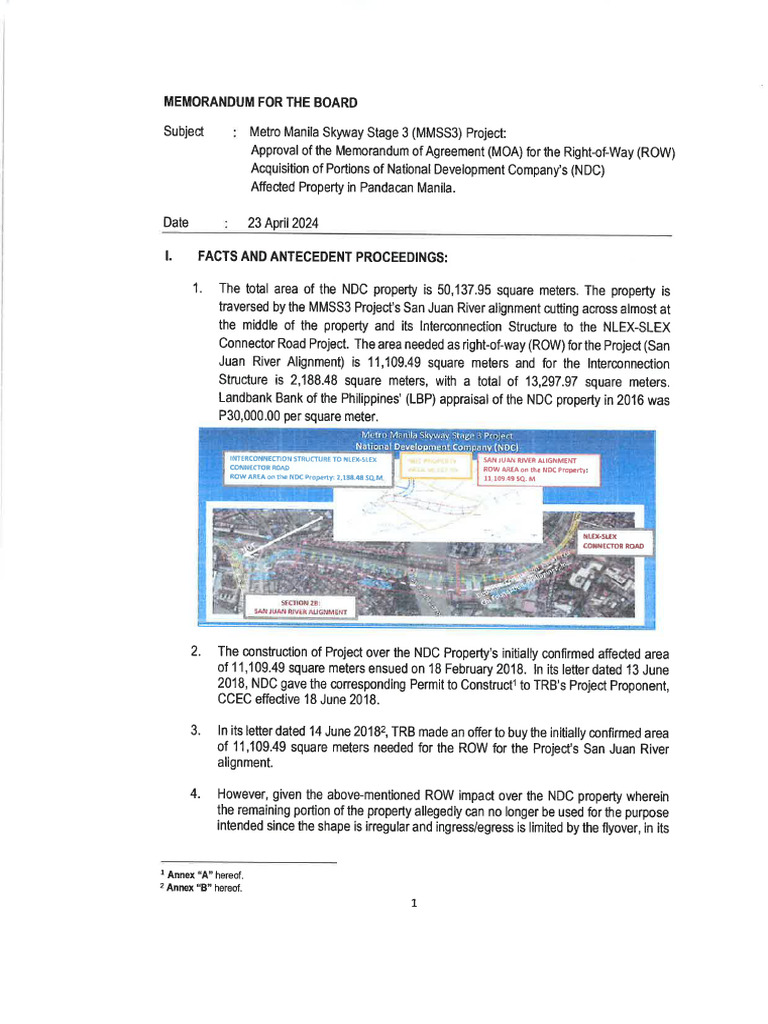 MEMORANDUM FOR THE BOARD - MMSS3P - Approval of MOA For The ROW ...