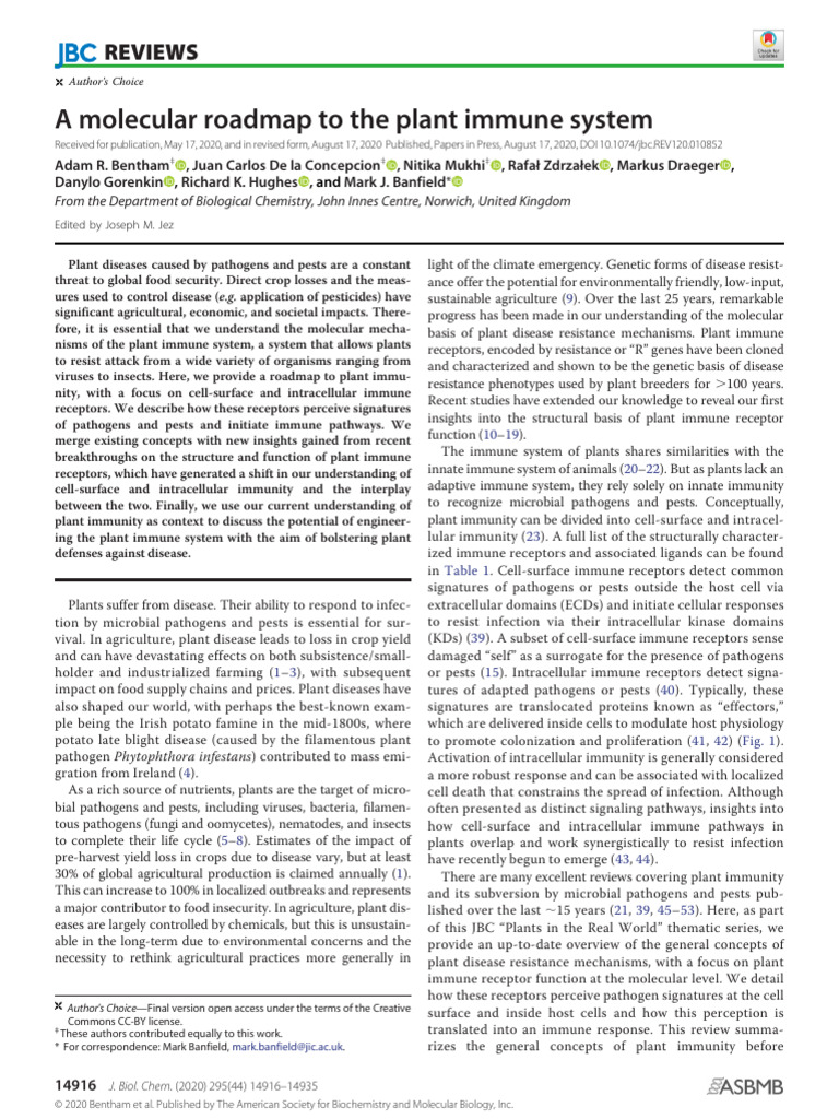A Molecular Roadmap To The Plant Immune System | PDF | Signal ...