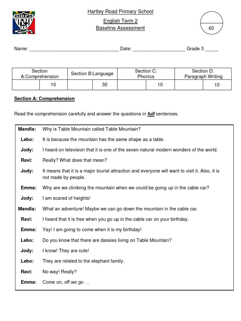 Hrps-Grade 3-English Baseline Assessment Term 2 | PDF | Part Of Speech ...