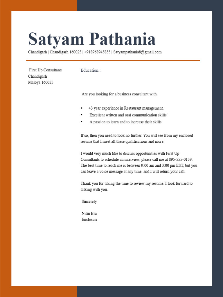 Resume Cover Letter For Unsolicited Resume | PDF