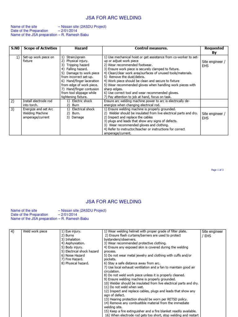 Jsa For Arc Welding | PDF | Welding | Construction