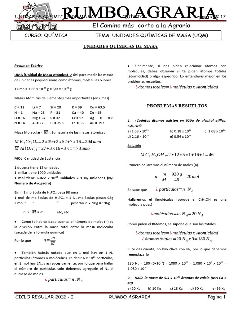 Unidades Quimicas de Masa | PDF | Mole (Unidad) | Química