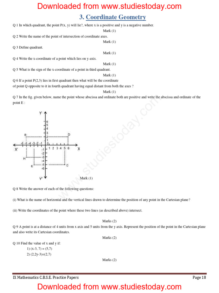 CBSE Class 9 Coordinate Geometry Assignment 2 | PDF | Cartesian ...