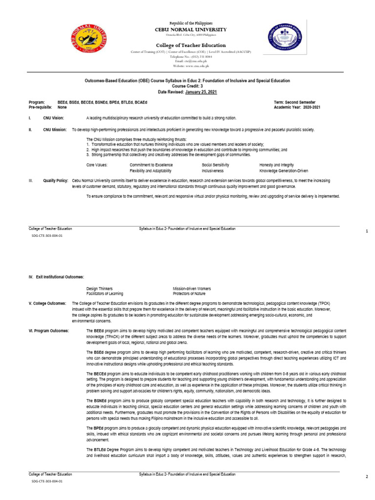 OBE-Foundation-of-Inclusive-and-Special-Education-2021 (2) | Download Free PDF | Inclusion ...