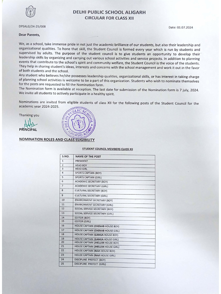 Circular For Class XII | PDF