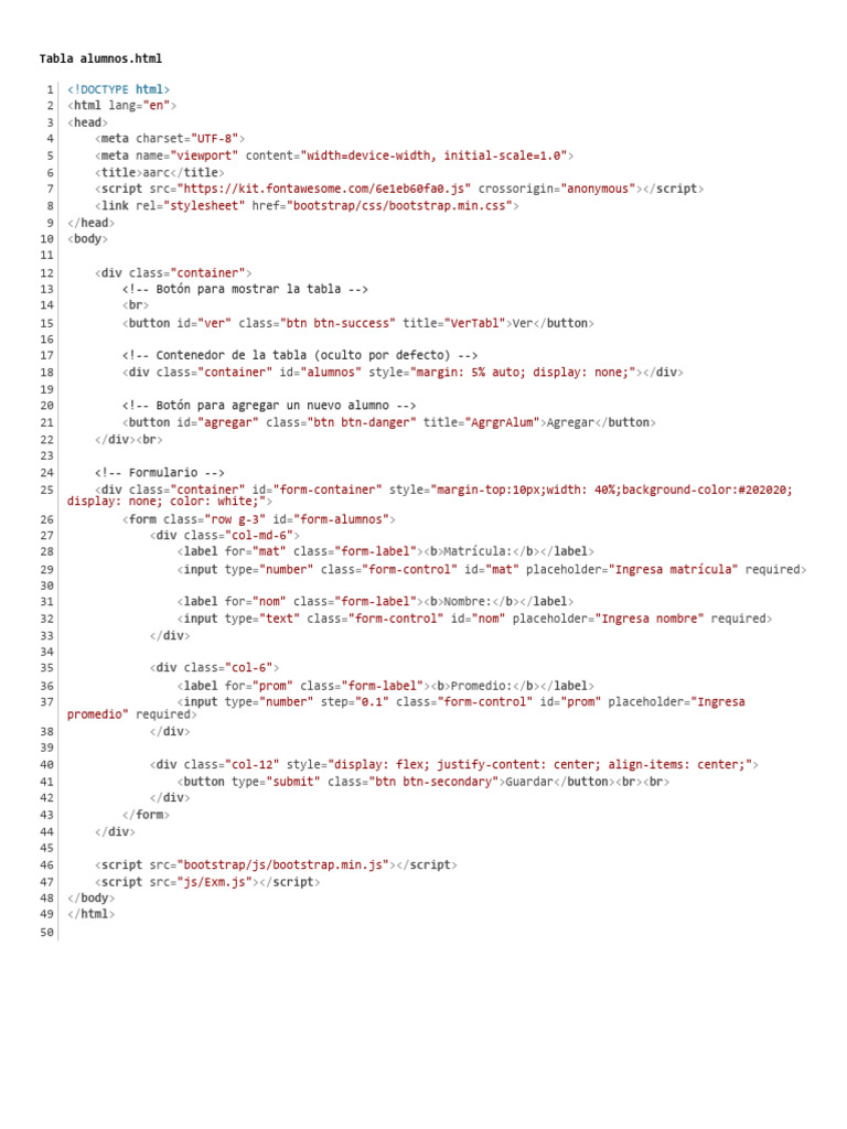 Tabla Alumnos - HTML | PDF