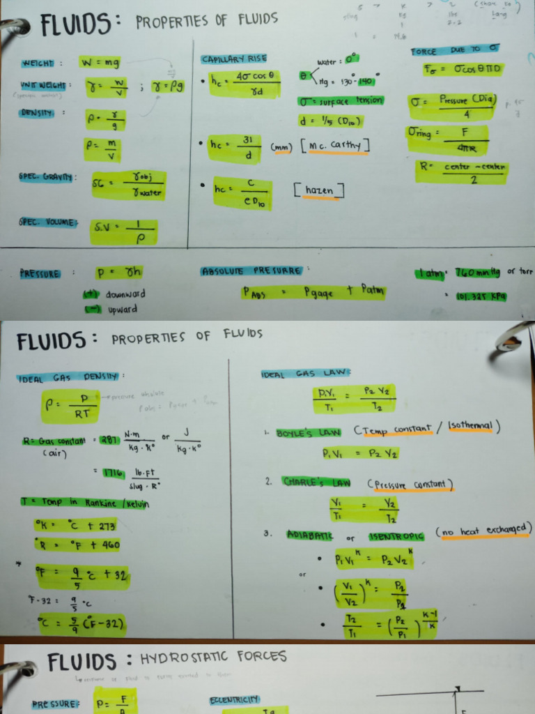 Fluid Mechanics and Hydraulics Formulas | PDF | Soft Matter | Mechanics