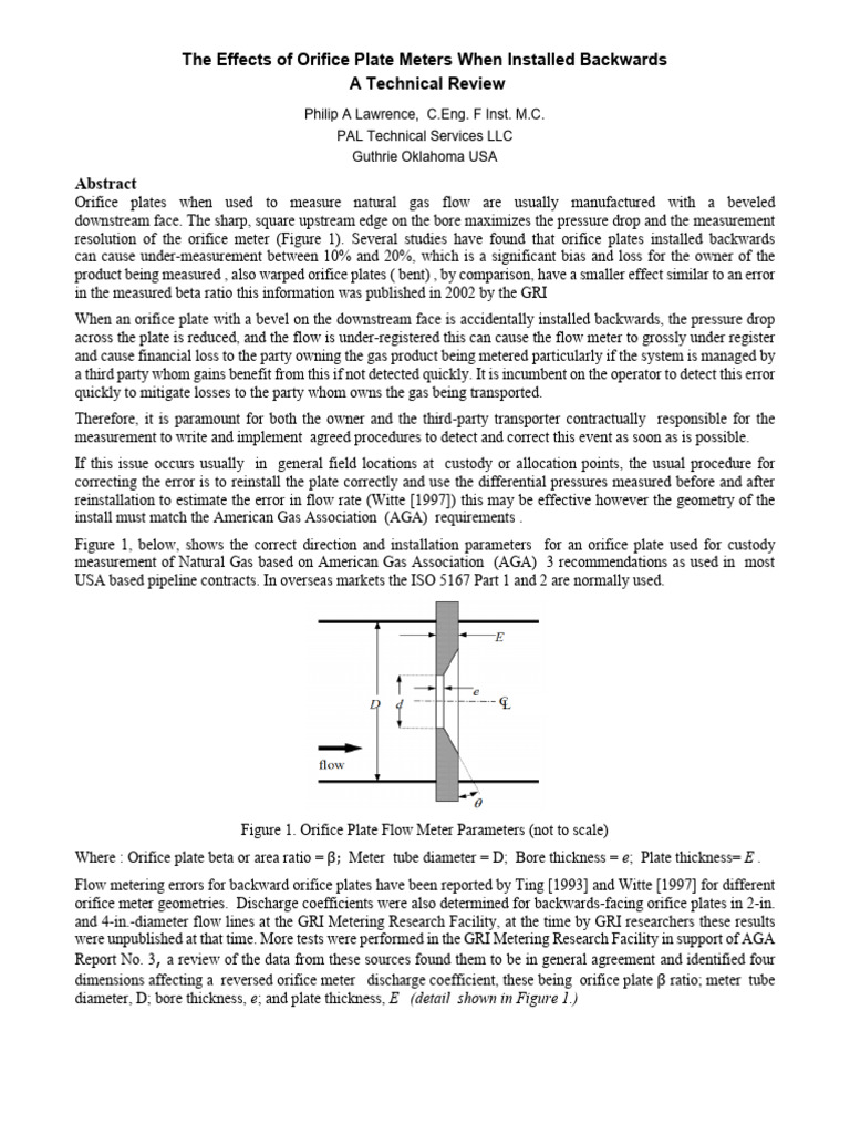The Effects of Orifice Plate Meters When Installed Backwards | PDF | Flow Measurement | Applied ...