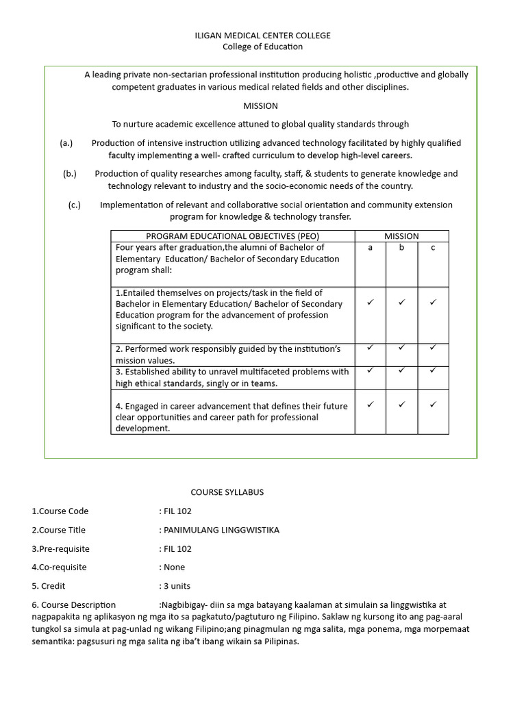 Syllabus Fil.102 | PDF | Curriculum | Learning